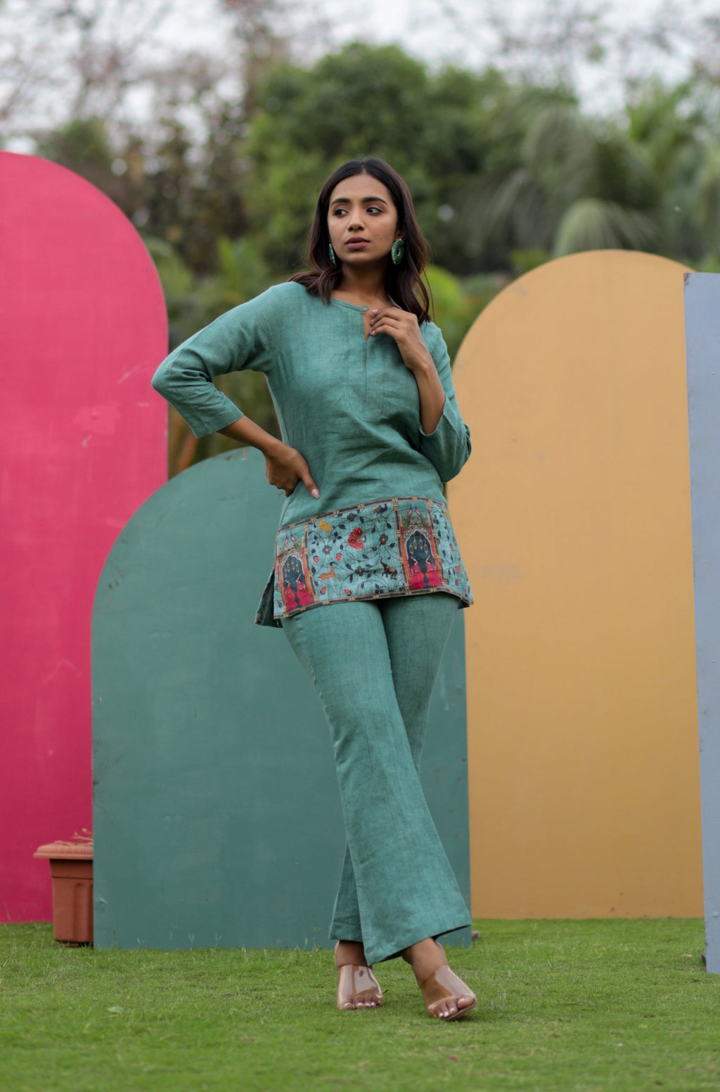 Ella Pichwai Panel Pure Linen Co-ord Set – Ekana Label