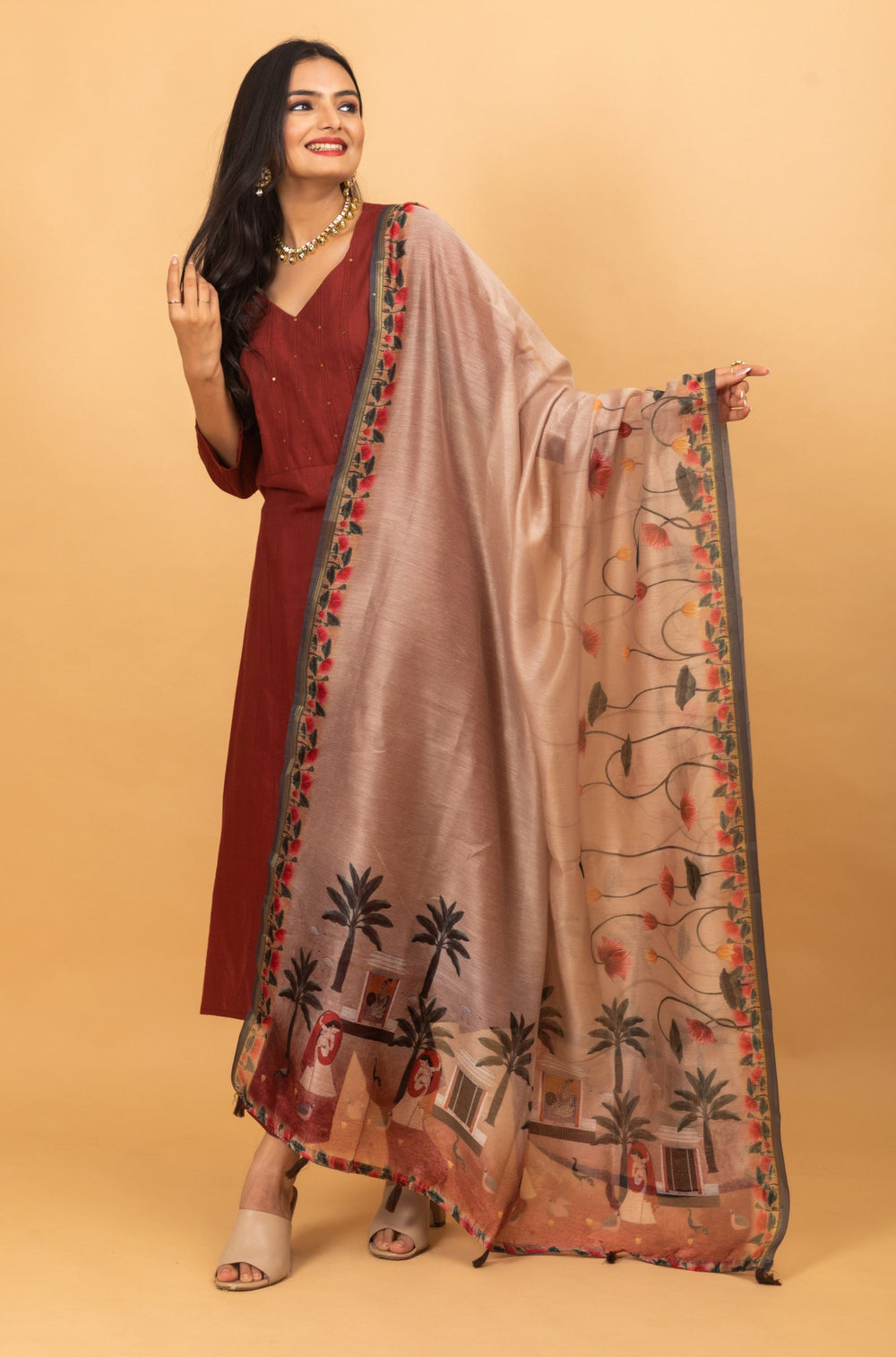 Buy Pankajini Maroon Pichwai Suit Set | Bhagalpuri Suit Set – Ekana Label